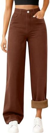 Minetom Jean Doubl&eacute; Polaire Femme Taille Haute Pants en Denim Thermique Hiver Chaud &Agrave; Jambes Larges Fourr&eacute; Ample D&eacute;contract&eacute; Trousers I Marron XL