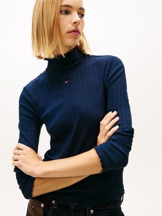 Tommy Jeans Langarmshirt TJW SLIM RIB LETTUCE EDGE LS in gerippter Struktur