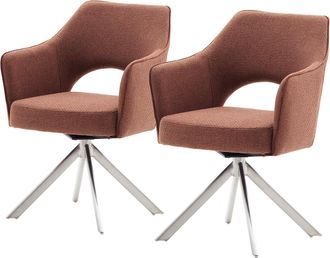 Loftscape home24 Drehbarer Armlehnenstuhl Tursin 2er-Set 64 x 85 x 61cm Braun/Rostbraun Edelstahl