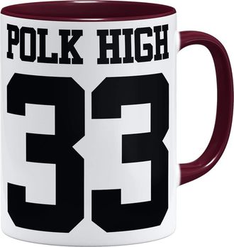 OM3 Al Bundy POLK-HIGH-33 Kaffee-Tasse - Keramik Becher - 11oz 325ml - Kult TV Serie High School American Football - Bordeaux