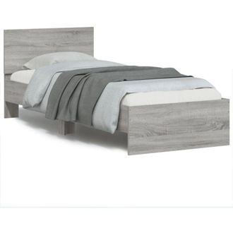 vidaXL Vidaxl - Cadre de lit avec t&ecirc;te de lit et lumi&egrave;res LED - Dimensions 75x190 cm - Bois ding&eacute;nierie sonoma gris - Assemblage requis - vidaXL794371