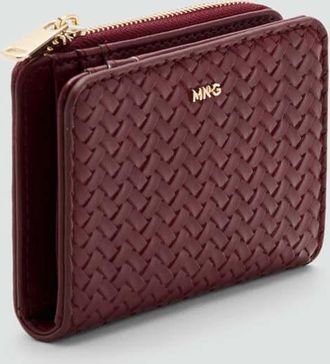 Mango Petit portefeuille tress&eacute; bordeaux - Femme - Taille unique - MANGO