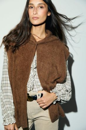 Gerard Darel Poncho &agrave; capuche en cachemire bross&eacute; - SINE - Sable