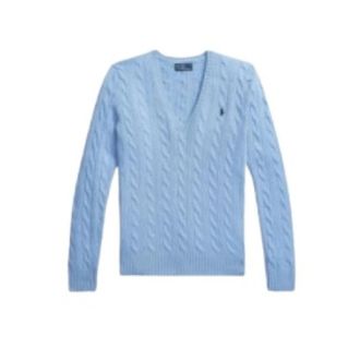 Polo Ralph Lauren Pullover aus Wolle und Kaschmir mit V-Ausschnitt und Zopfmuster - - Knitwear - Damen - Blau - M
