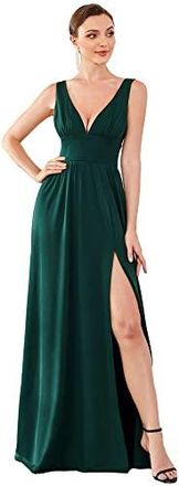 Ever-pretty Robe Demoiselle dhonneur Femme Longue Fendue Col V Mousseline de Soie sans Manche A Line Chic Vert Foncé 36