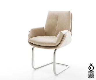 DELIFE Freischwinger Clea-Flex Mikrofaser Beige Vintage Freischwinger flach Edelstahl, Esszimmerst&uuml;hle