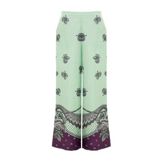 Gucci Seiden Palazzo Hose mit Druck - - Trousers - Damen - Gr&uuml;n - M