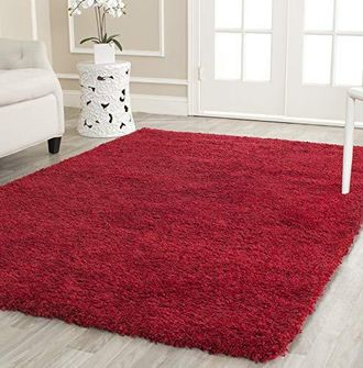Safavieh Zottelig Teppich für Wohnzimmer, Esszimmer, Schlafzimmer - California Shag Collection, Hoher Flor, Rot, 91 X 152 cm