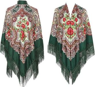 Generic Poncho Femme Hiver Chaud Chale Femme Hiver Chaud Cape Femme Effet enveloppant Grand Carr&eacute; 160X160 Cm Imprim&eacute; Pompons Style Ethnique Printemps-Automne