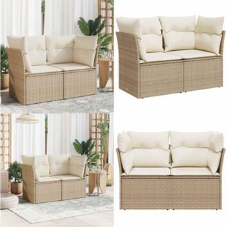 vidaXL Gartensofa mit Kissen 2-Sitzer Beige Poly Rattan - Outdoor M&ouml;bel - Gartenm&ouml;bel - Balkonm&ouml;bel - Lounge Set - Rattan Gartenm&ouml;bel - Home & Living