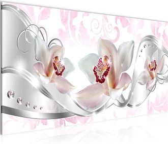 Runa Art Wandbild Blumen Orchidee 1 Teilig 100 x 40 cm Modern Bild auf Vlies Leinwand Blumenmotiv Wohnzimmer Grau Rosa 023112c