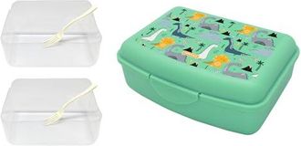 Nerthus Kitchenware FIH 1293 Lunchbox für Kinder, Dinosaurier, leicht und leicht zu reinigen, mit 2 Trennwänden und Gabel