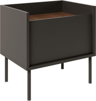 Selsey Nachttisch Schwarz - 50 cm Nachtschrank mit T&uuml;r in Lindberg-Eiche - Moderner Nachttisch mit Metallf&uuml;&szlig;en - Robuste Laminierte Spanplatte, ABS-Kanten, E