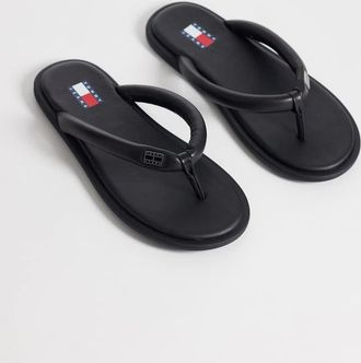 Tommy Jeans Tongs en cuir v&eacute;ritable - Noir