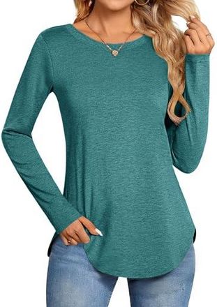 Zeagoo T-Shirt Basique Manches Longues Femme Col Rond Coupe Moderne Vert XXL