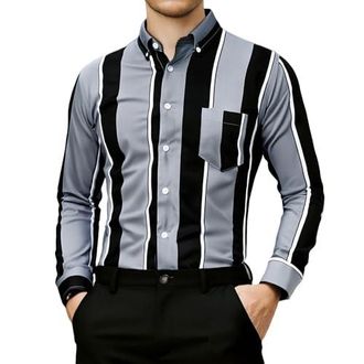 Generic Chemises daffaires fines pour homme, chemise habill&eacute;e grande taille, chemises &agrave; rayures verticales, chemise &agrave; manches longues, col &agrave; revers, hauts bou