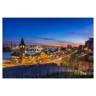 artboxONE Poster 30x20 cm St&auml;dte Blaue Stunde im Hafen Hamburg - Bild Hamburg Boot City