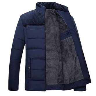 Generic Manteaux en polaire épaisse à fermeture éclair pour homme - Couleur unie - Décontracté - Chaud - Col rond - Pour les trajets quotidiens, bleu, XL