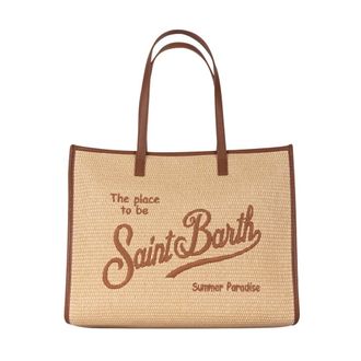 MC2 Saint Barth Femme, Sacs, Beige, Taille: ONE Size Sac Effet Paille Vivian avec Poign&eacute;es en Cuir