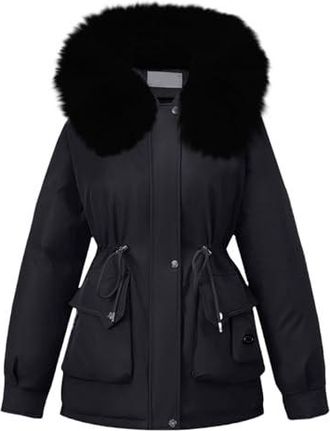 Generic Veste dhiver courte en polaire à capuche pour femme - Coupe ajustée - Doublure en polaire - Imperméable - Manteau à capuche moelleux avec fermeture éc