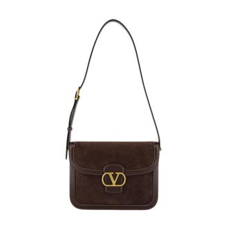 Valentino Garavani Femme, Sacs, Brun, Taille: ONE Size Sac Bandouli&egrave;re en Daim de Luxe avec Logo en Laiton