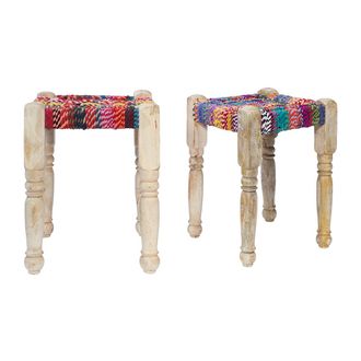 Novit&agrave; Home Wood and cotton stool - set 1/2