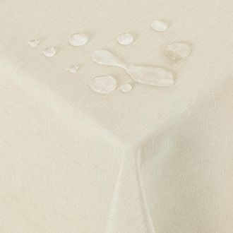 Deconovo Leinenoptik Tischdecke WasserabWeißend Tischwäsche Lotuseffekt, 140x240 cm, Beige