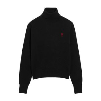 Ami Schwarzer Rollkragen bestickter Pullover - - Knitwear - Herren - Schwarzk - L