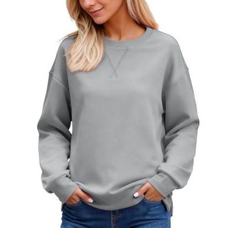 Generic 2026 Printemps Ourlet fendu Col Rond, Sweatshirt &agrave; manches longues D&eacute;contract&eacute; Coupe ample Pull Doux Chaud Automne Hiver Mode Couleur unie Haut, gris,