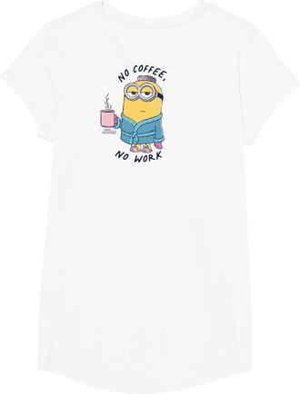 MINIONS Dave No Coffee No Work T-Shirt Grau, Cartoon, U-Ausschnitt, Klein, EU 41.5, Klassisch, Unisex Erwachsene, Work, Geburtstag, Unisex-Kinder, T-Shirt