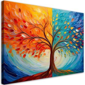 Feeby Leinwand Bilder - Bunte Liebe Baum Abstraktion - Vlies 120x80 cm - Deko Wohnzimmer - Wandbilder Schlafzimmer - Deko Aesthetic - Wand Deko - Leinwand G