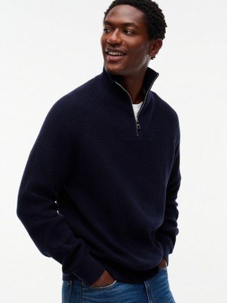 Tommy Hilfiger Troyer FISHERMAN RIB ZIP MOCK mit Woll-Anteil, relaxed fit, Stehkragen mit Rei&szlig;verschluss