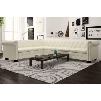 vidaXL Vidaxl - Canap&eacute; dangle Chesterfield 6 places Cuir artificiel Blanc