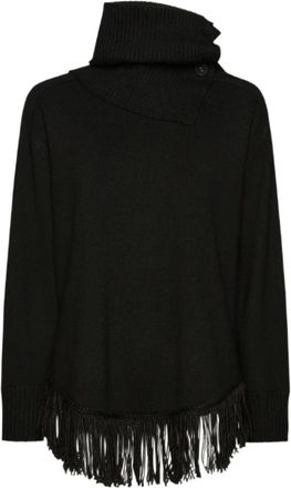 Elena Miro Femme, Pulls, Noir, Taille: 40 FR Pull avec franges et col amovible