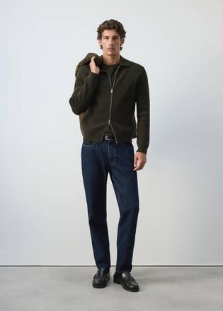 Mango Strickjacke aus Wollmischung mit Rippstruktur khaki - Herren - XL - MANGO MAN