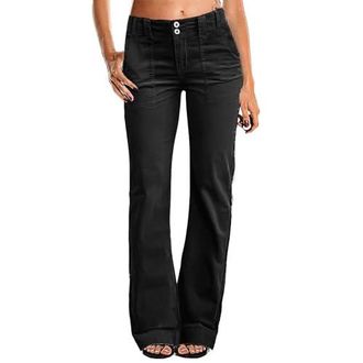 Generic Pantalon &eacute;vas&eacute; pour femme - Taille mi-haute - Extensible - Jambe large - Pour le travail, le bureau, l&eacute;cole, les enseignants, 2 Noir, XXL