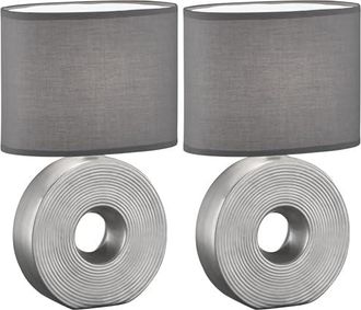 Fischer & Honsel | Tischleuchte, Eye | silberfarben matt| Stoffschirm| anthrazit chintz innen wei&szlig;| L: 23,00 cm, B: 13,00 cm, H: 38,00 cm,| mit Schnurschalter| 1x E14 