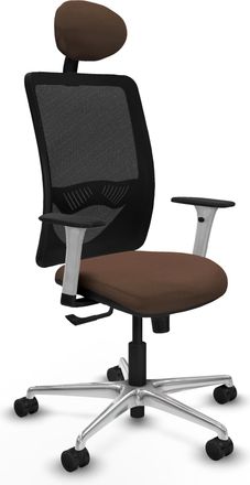 Piqueras y Crespo Brauner Schreibtischstuhl Zulema mit wei&szlig;en und schwarzen Armlehnen, h&ouml;henverstellbarer Lendenwirbelst&uuml;tze und festem Kopfteil, ausgestattet mit 3 Pos