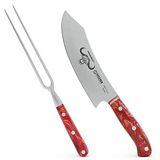 GIESSER seit 1776 - Made in Germany - PremiumCut, Red Diamond, Tranchier Set 2 teilig, Kochmesser 20 cm, Tranchiergabel, Acryl, rot, rostfrei, Grillmesserset