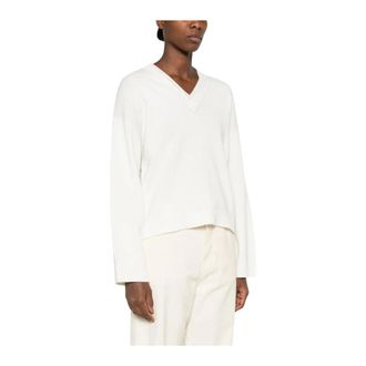 Fabiana Filippi Pull Col V en M&eacute;lange Cachemire avec Finitions Ornementales - Femme - Pulls - Blanc - Taille: 40 FR