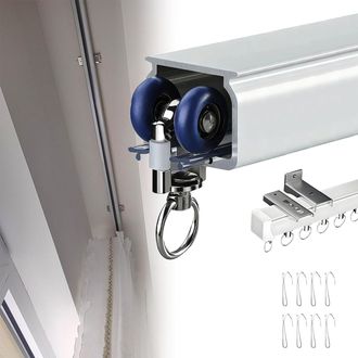 Generic Schwerlast Vorhangschiene 1 Laufig, Decken Oder Wandmontage Gardinenschiene Aluminium, 50-600 cm Gardinenstange Mit Stummen Rollen, Vorhangschiene Müh