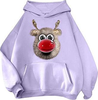 Generic Sweat &agrave; capuche &agrave; manches longues avec poche pour femme - Imprim&eacute; mignon - Printemps 2026, violet, M