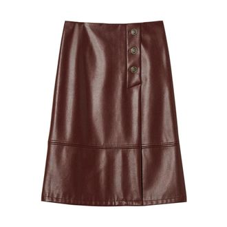 Twinset Faux Leather Midirock mit Kn&ouml;pfen - - Skirts - Damen - Braun - S