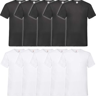 Fruit Of The Loom Fruit of The Loom Valueweight Herren-T-Shirt, V-Ausschnitt, 10 St&uuml;ck Gr. L, schwarz/wei&szlig;