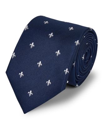 CHARLES TYRWHITT Krawatte aus Seide mit heraldischen Lilien - Franz&ouml;sisches Blau