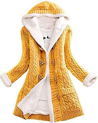 Generic Cardigan Femme Chaud en Cachemire &Eacute;pais avec Capuche et Boutonnage Manches Longues D&eacute;contract&eacute; (Yellow, XXXXXL)