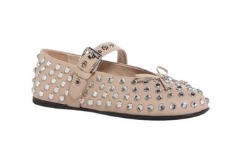 Miu Miu Nude Leather Crystal Studded Ballerina Flats Size 39