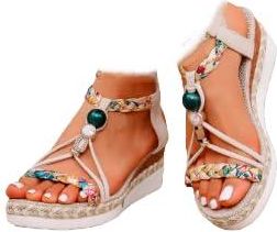 Generic Sandales de plage d&eacute;t&eacute; pour femme, sandales orthop&eacute;diques boh&egrave;mes, sandales compens&eacute;es larges et d&eacute;contract&eacute;es, sandales &agrave; plateforme confortables, &agrave; 