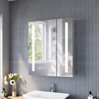 Sonni Spiegelschrank Bad mit Beleuchtung 60 cm breit - Edelstahl Badezimmer mit Steckdose, Touchschalter und Kabelloses Scharnier Design