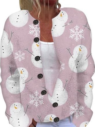 Generic 2026 Vestes pour femmes &agrave; la mode et d&eacute;contract&eacute;e pour lautomne et lhiver No&euml;l imprim&eacute; cardigan veste, violet clair, XXL